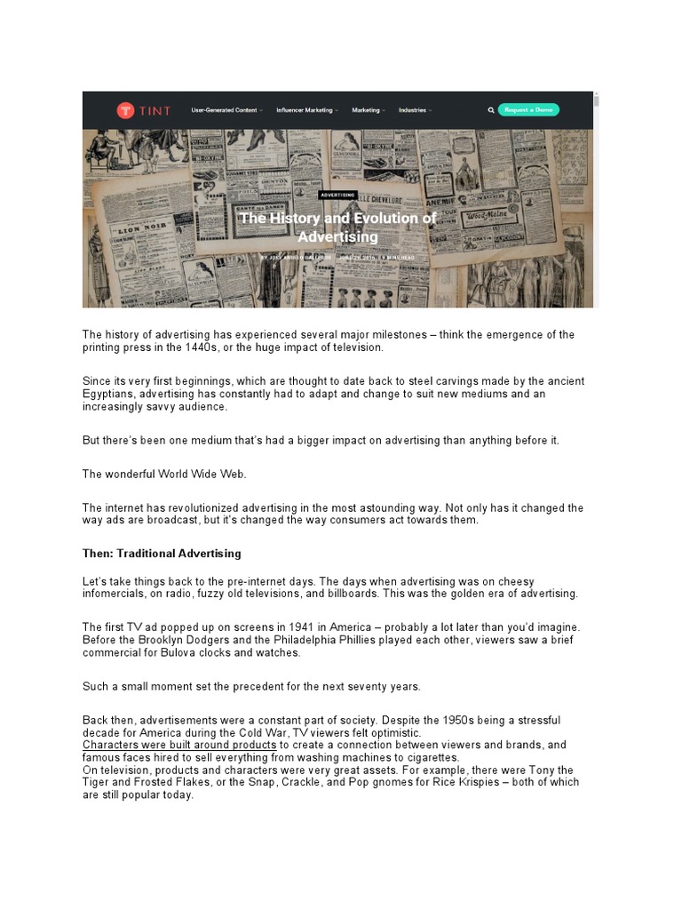 The History of Advertising Has Experienced Several Major Milestones ...