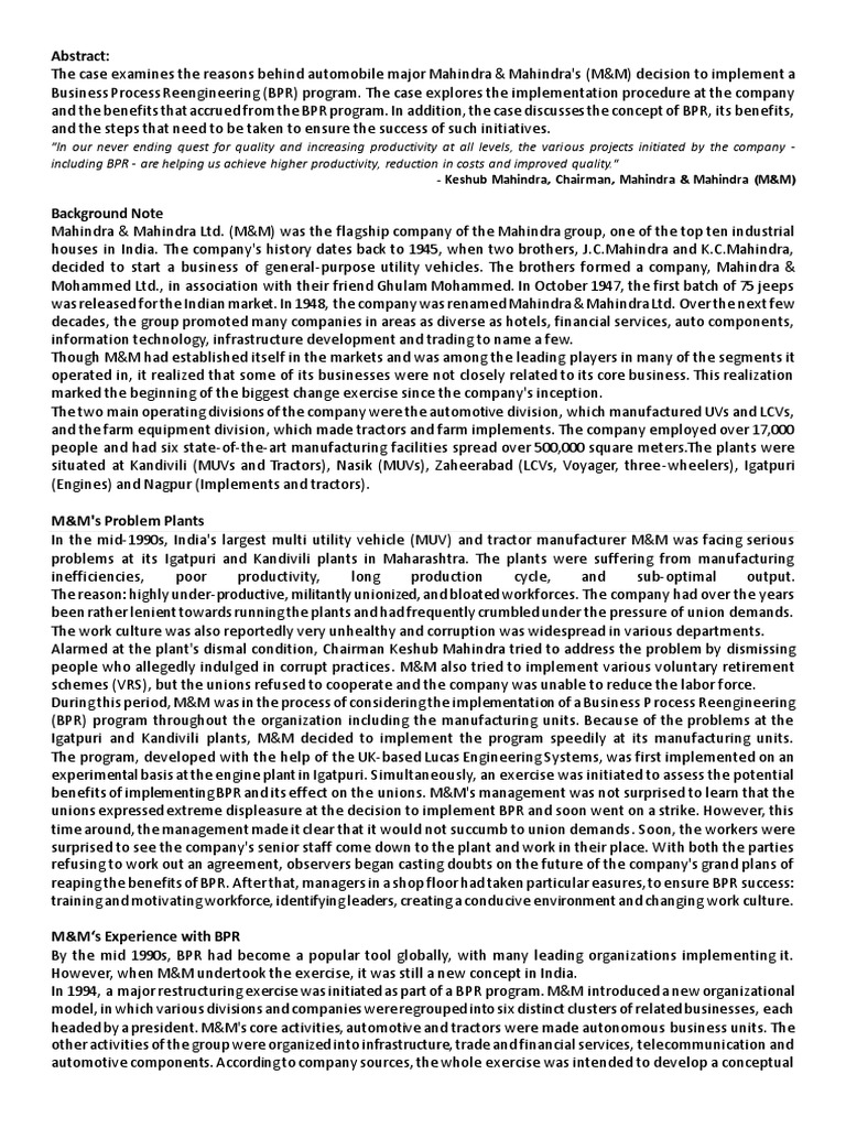 Mahindra_case study | PDF | Economies | Business