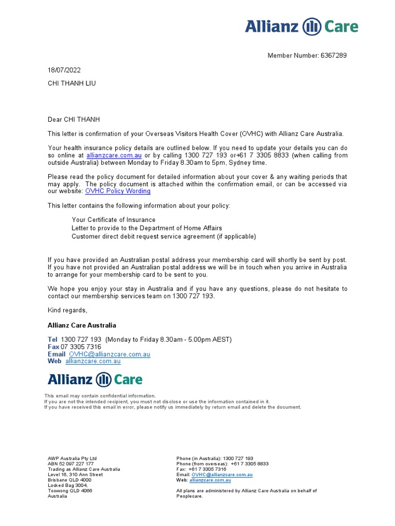 Visa Letter and Certificate of Insurance | PDF | Insurance | Hospital