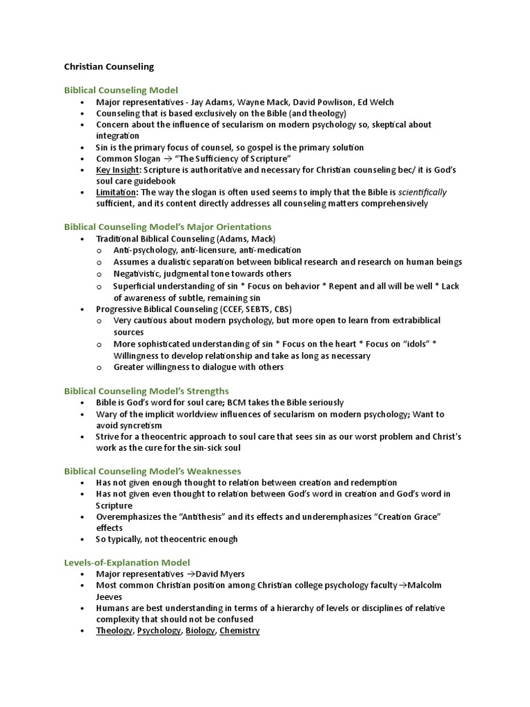 Christian Counseling Models Overview | PDF | Psychology | Christian ...