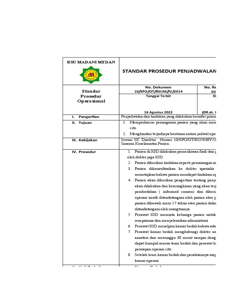 Spo Operasi Cito | PDF