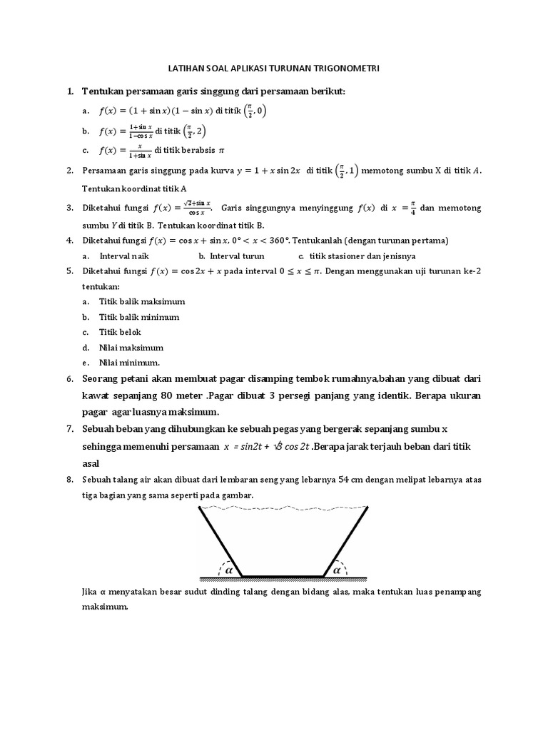 Latihan Soal Aplikasi Turunan Trigonometri | PDF