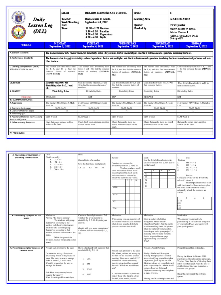 DLL 5 Math Week 3 | PDF | Behavior Modification | Mathematics