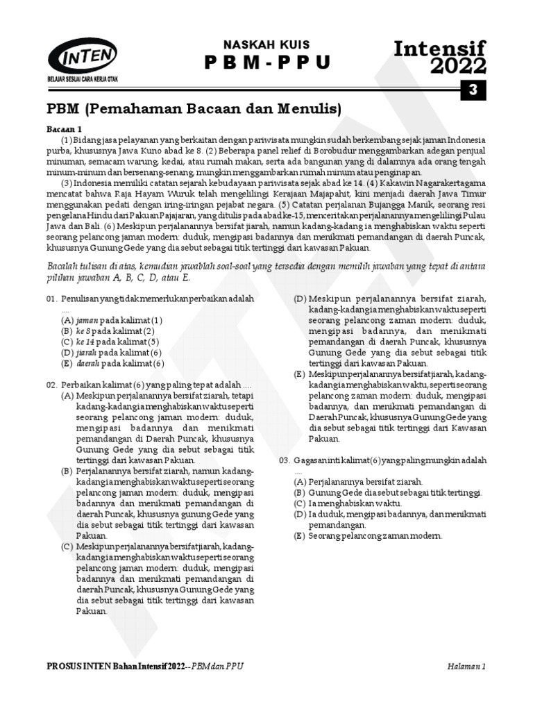 Kuis Pbm-Ppu 3 Intensif 2022 | PDF