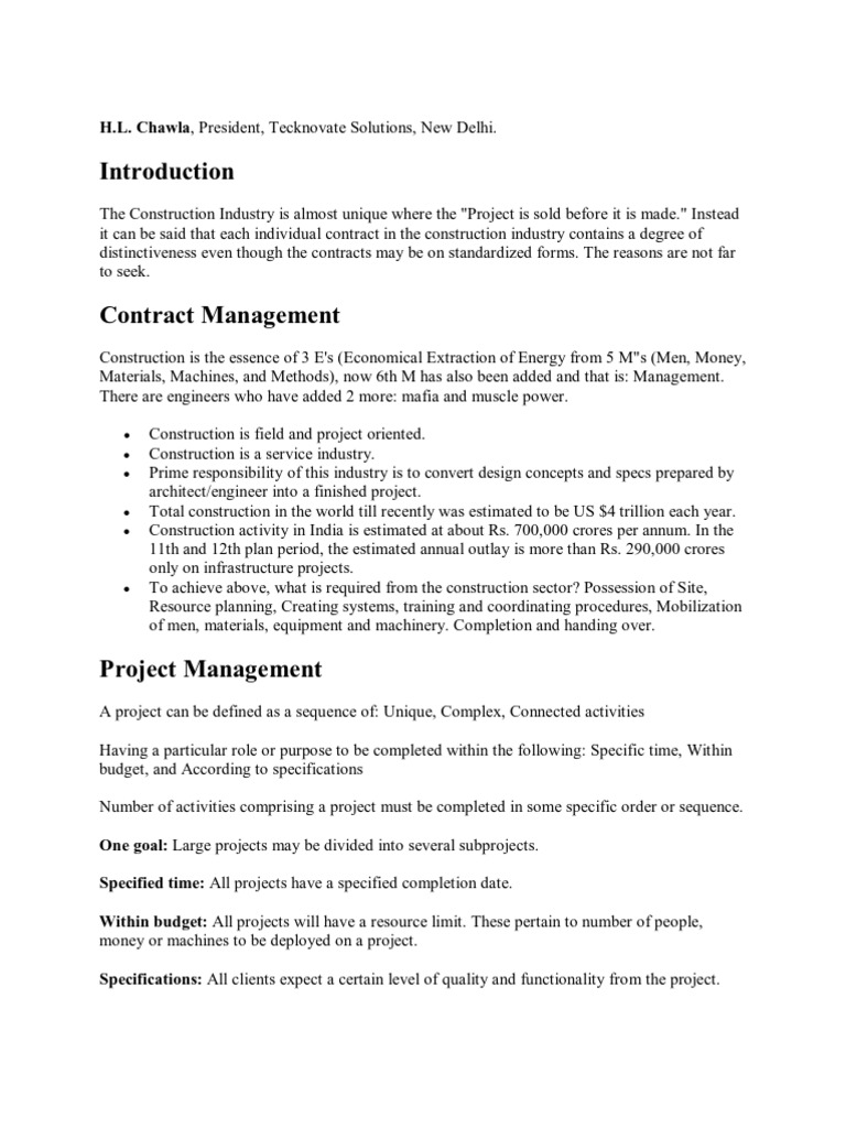 Contract Mgmt | Specification (Technical Standard) | General Contractor