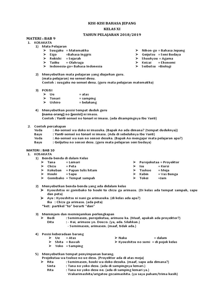 Kisi-Kisi Uas Kelas Xi | PDF