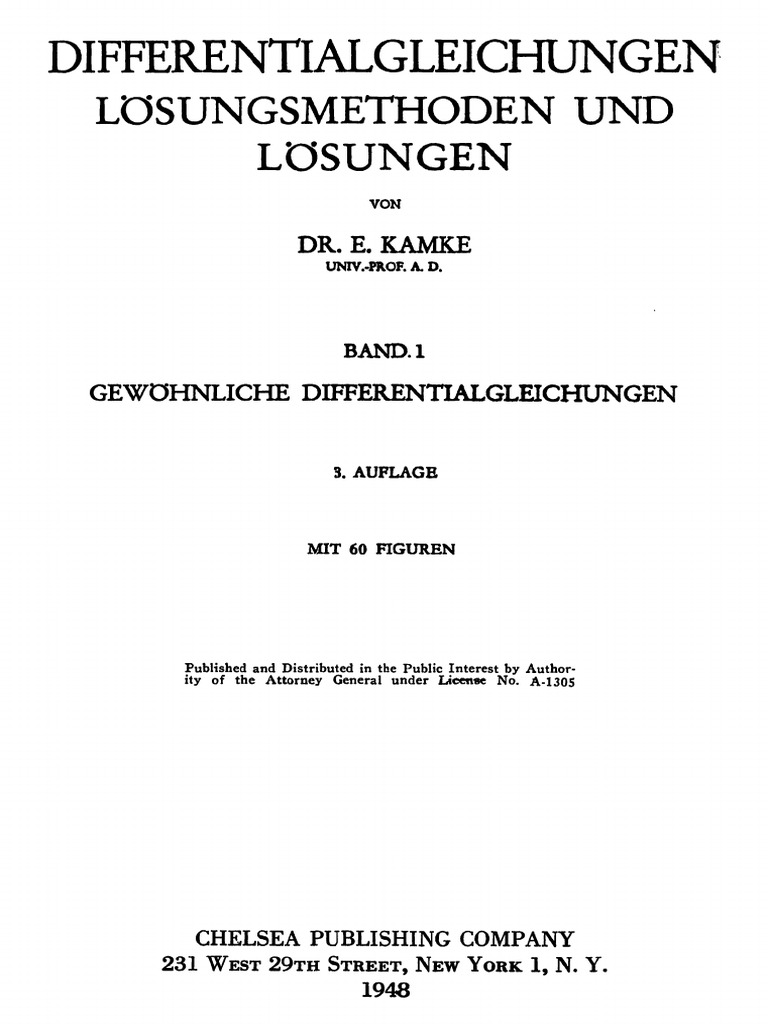Differentialgleichungen Lösungsmethoden Und Lösungen, Band 1 Gewöhnliche Differentialgleichungen ...