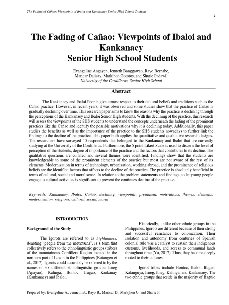 The Fading of Cañao: Viewpoints of Ibaloi and Kankanaey SHS Students | PDF | Survey Methodology ...