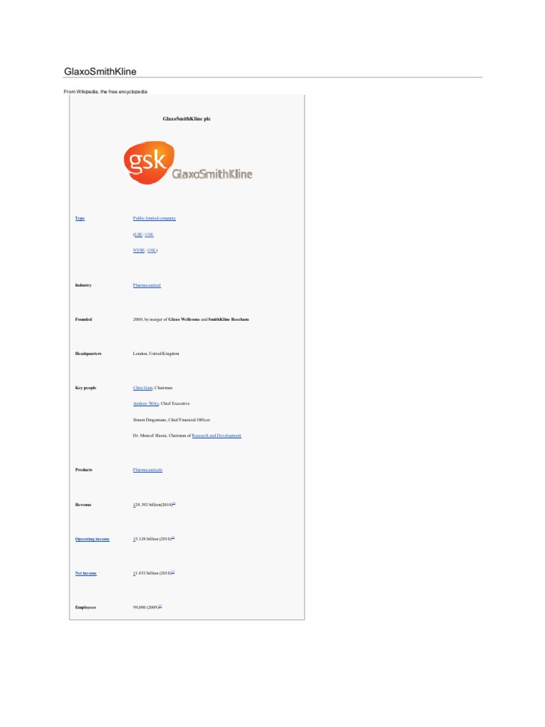 Glaxo Smith Kline | PDF | Glaxo Smith Kline | Healthcare Industry