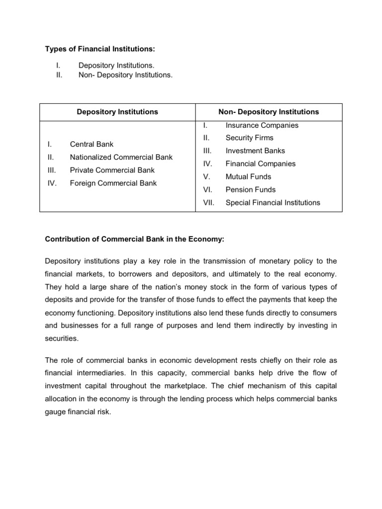 Types of Financial Institutions Explained | PDF | Banks | Loans