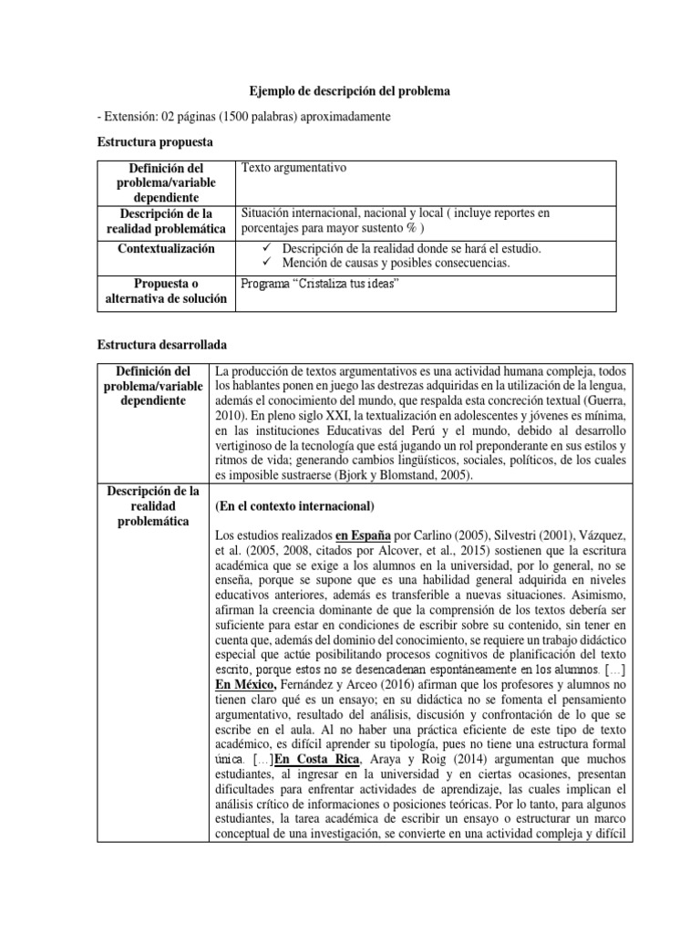 Ejemplo de Descripción Del Problema | PDF | Aprendizaje | Ensayos