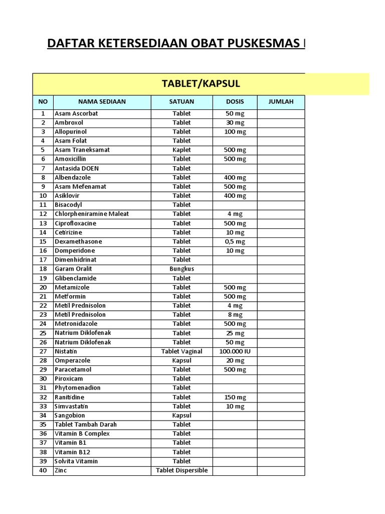 List Obat Yang Ada Di Puskesmas Buraga | PDF | Pharmacy | Functional Group