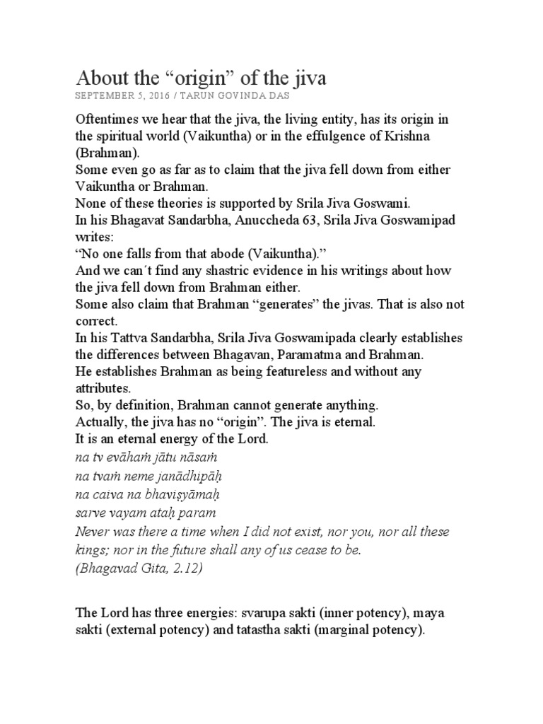 Origin of the Jiva | PDF | Brahman | Ātman (Hinduism)