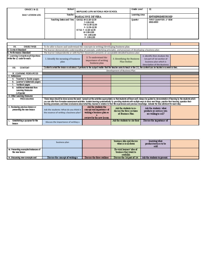 Dll-Week 3 Entrep | PDF | Teaching Method | Learning