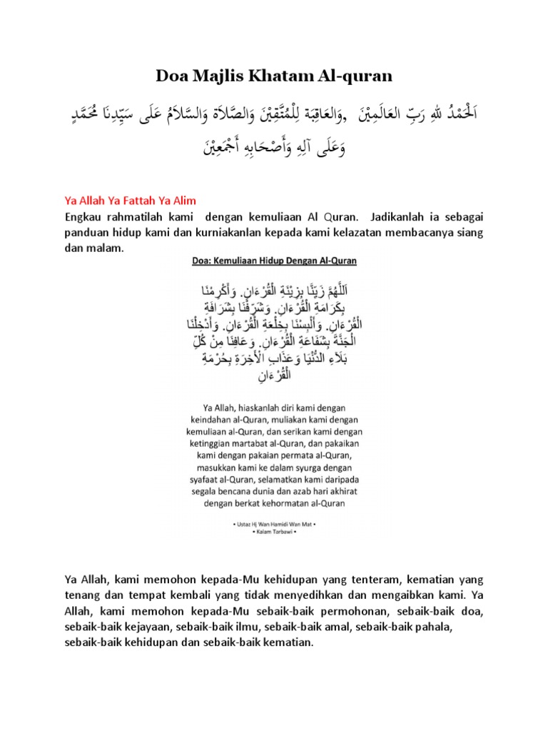 Doa Majlis Khatam Al Quran | PDF | Agama & Spiritualitas