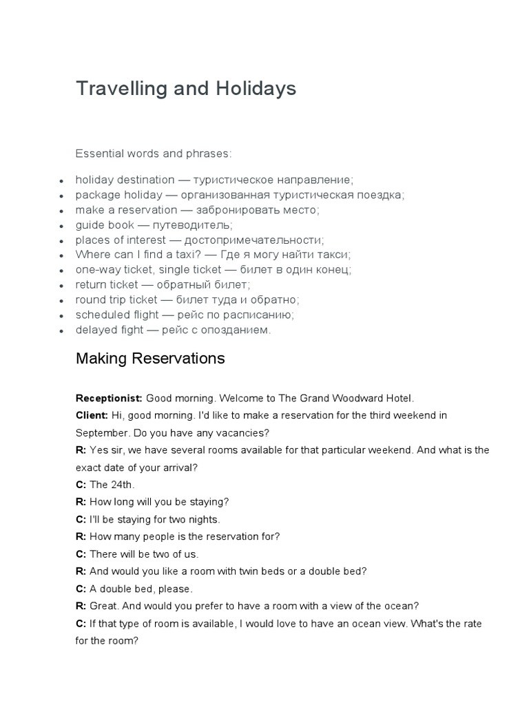 Making Hotel Reservations and Checking In: A Dialogue Between a Receptionist and Guest | PDF