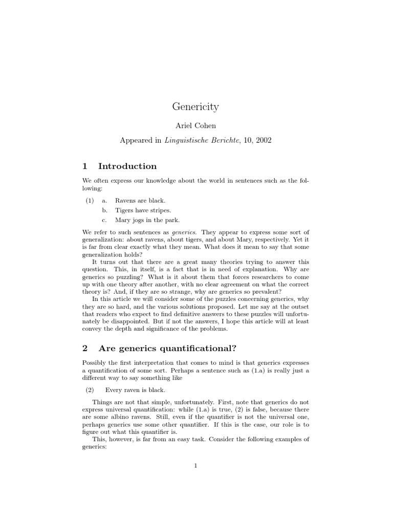 Gen Ariel Cohen | PDF | Predicate (Grammar) | Theory