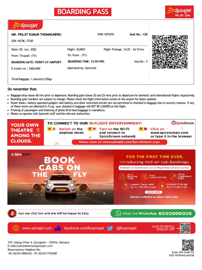 Print Boarding Pass PNR DF9JFN 05 Jun 2022 Tirupati To Pune For MR ...