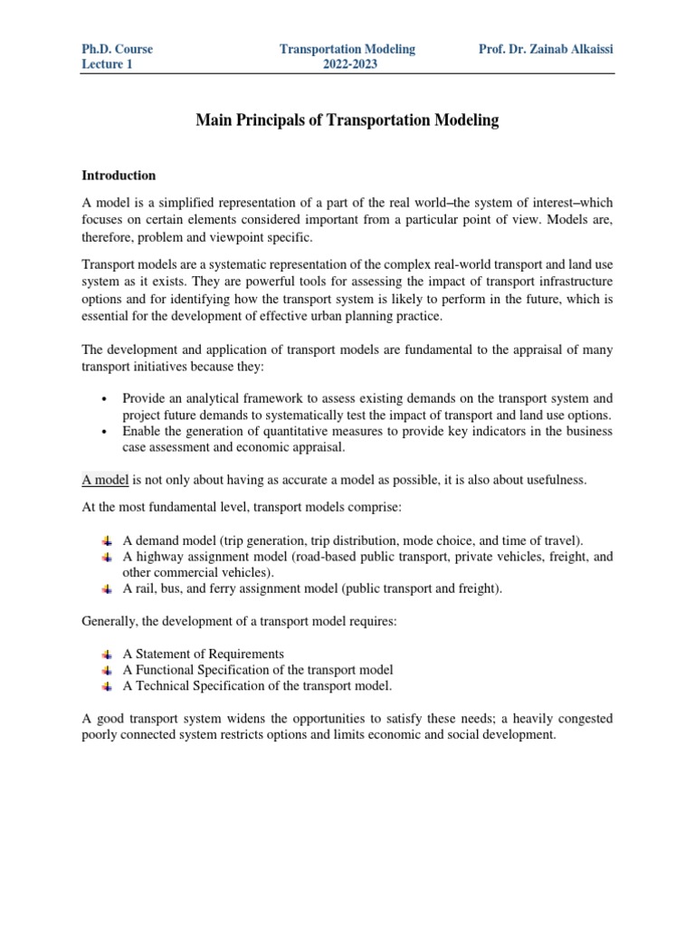 Main Principles of Transportation Modeling: An Introduction to Model Development, Applications ...