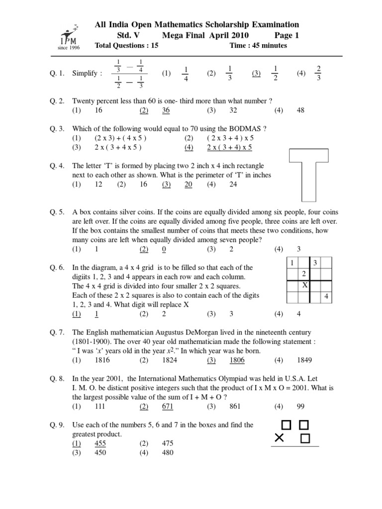 IPM Mega Final 5th 2010 | PDF | Elementary Mathematics | Numbers