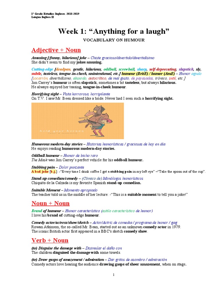 LI2 - Week 1 Vocabulary - Humour - Anything For A Laugh | PDF | Humour ...