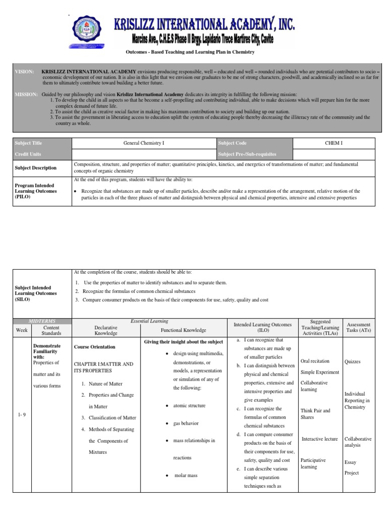 OBTL Chemistry I G12 STEM | PDF | Chemical Compounds | Stoichiometry