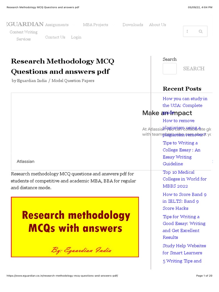 Research Methodology MCQ Questions and Answers PDF | PDF | Multiple Choice | Hypothesis