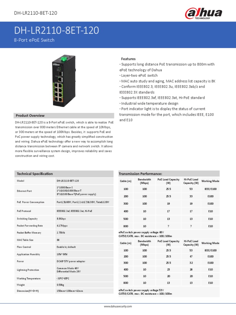 DH LR2110 8ET 120 - Datasheet | PDF | Network Switch | Ethernet