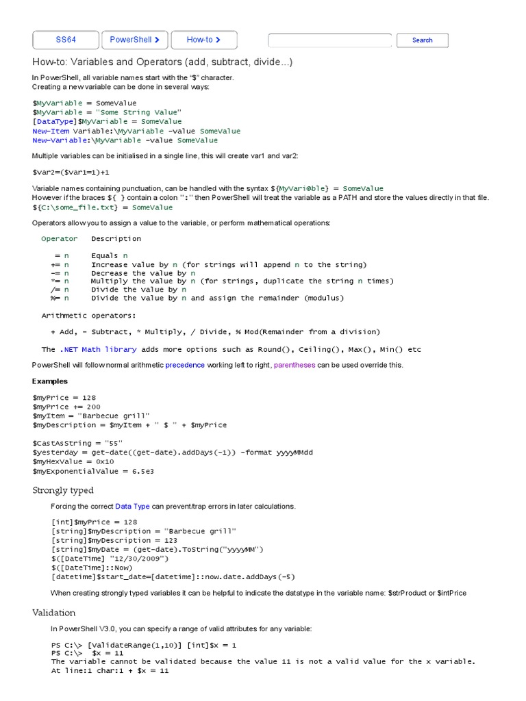 Variables And Operators Powershell Pdf Variable Computer Science 5787