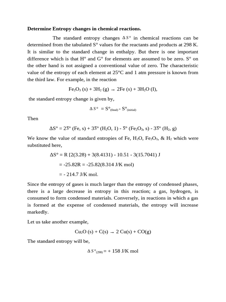 Calculating Entropy Changes in Reactions | PDF | Entropy | Chemical ...