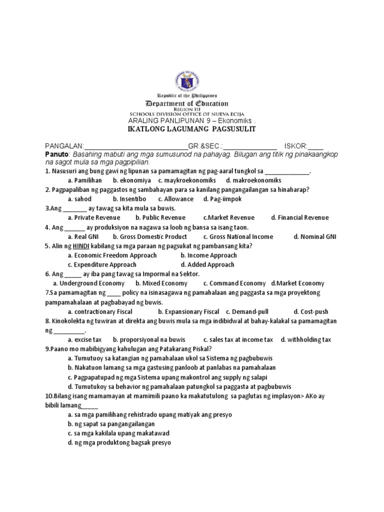 AP9-3rd Summative Test | PDF