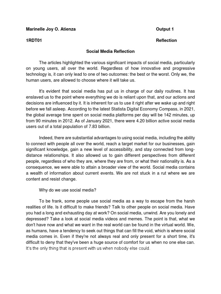 Social Media Reflection | PDF | Social Media | Popular Culture & Media ...