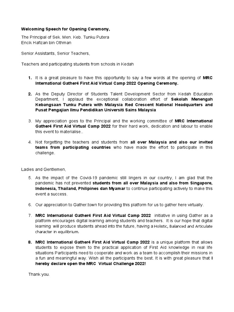 Opening Ceremony Speech BSMM 2022 | PDF | Career & Growth