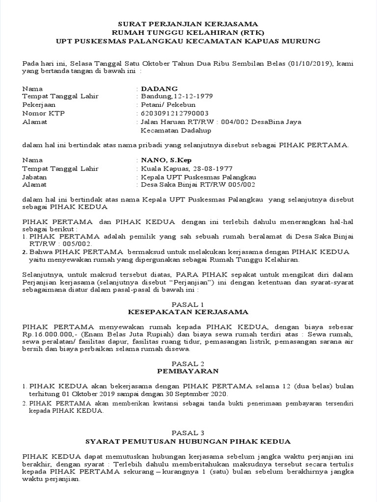 Surat Perjanjian Kerjasama RTK | PDF