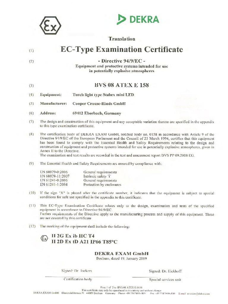 BVS08ATEX-E158 en | PDF