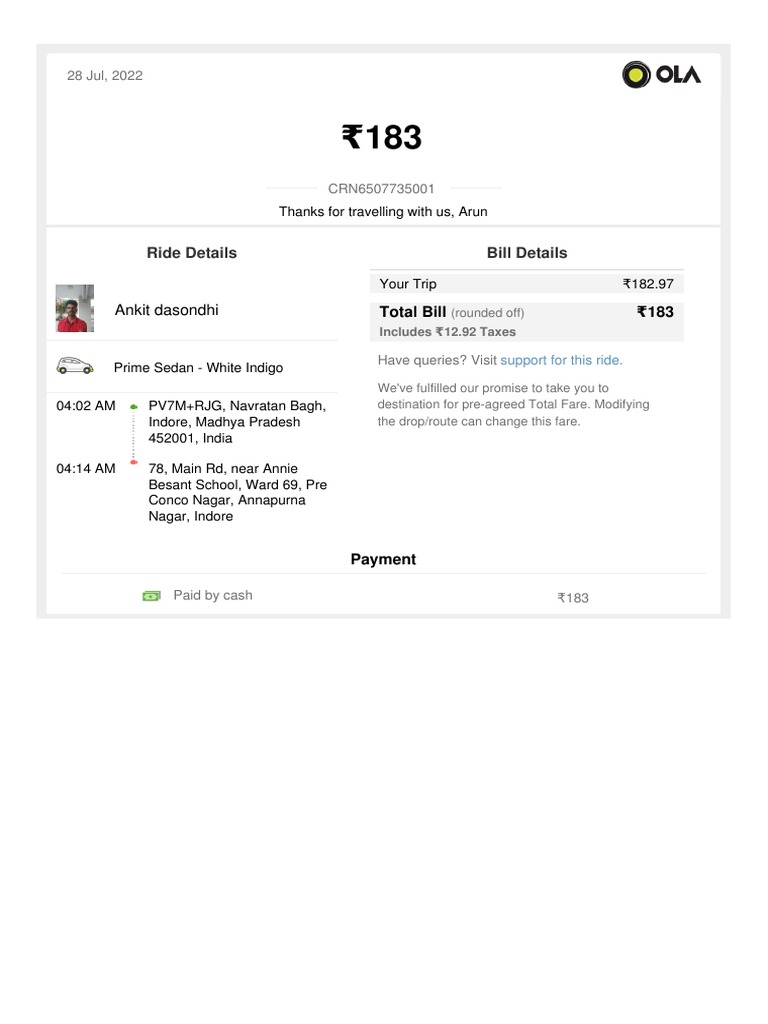 Cab Indore Isbt To Indore Stay | PDF | Invoice | Economies