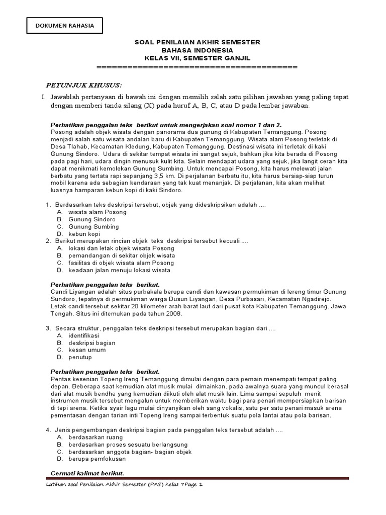 Soal Pas Kelas 7 SMT 1 21 22 Intiperkasa Ok | PDF
