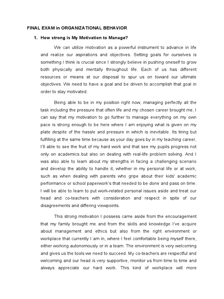 Finals Exam in Oganizational Behavior - Maria Rona Fatima P. Gervacio ...
