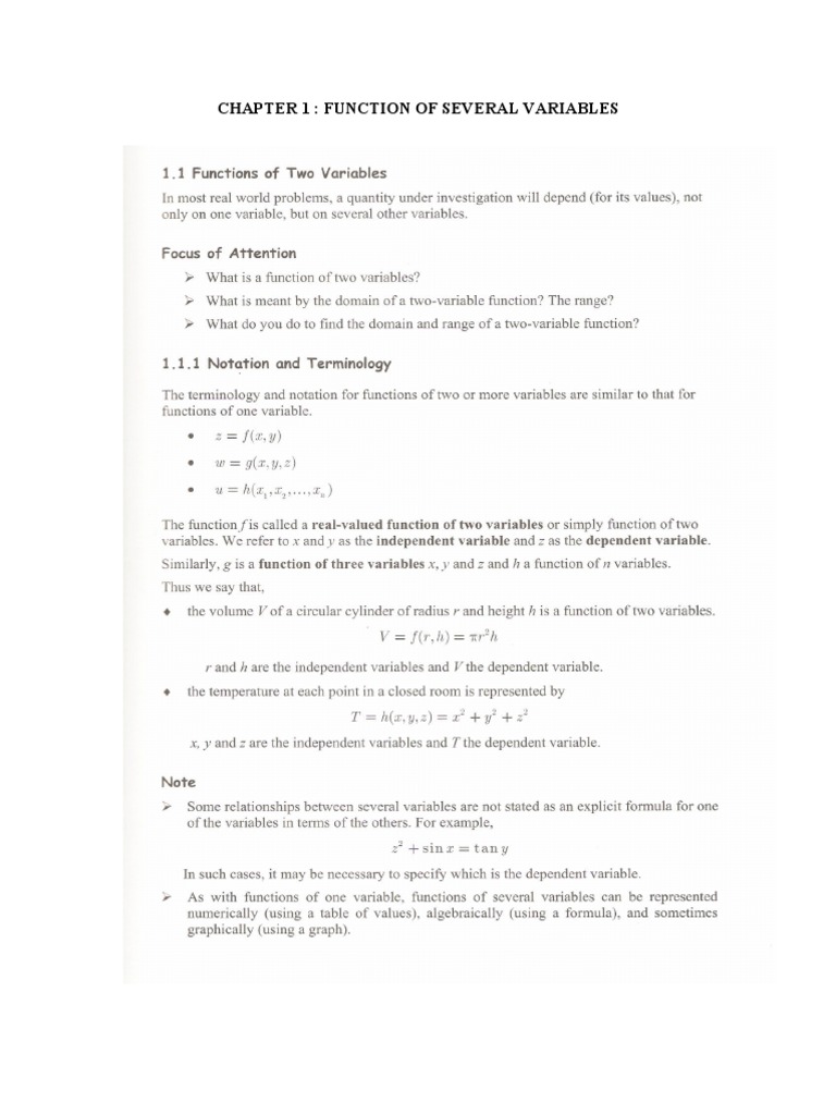 Chapter 1 Function Of Several Variables Pdf
