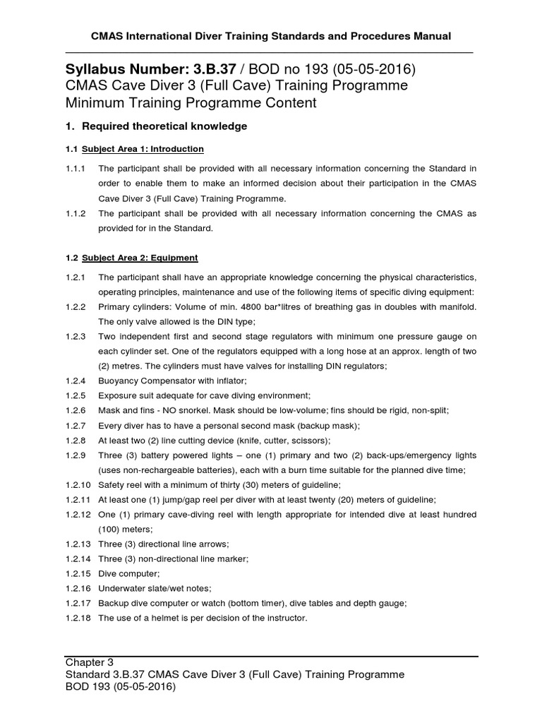 004163-1-3 B 37 CMAS SyllabusCaveDiver3 - en | PDF | Scuba Diving | Underwater Diving