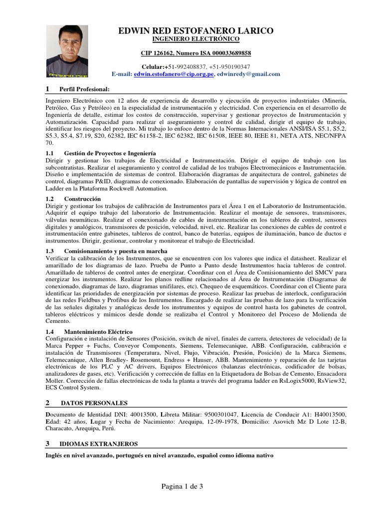 EDWIN ESTOFANERO 20210524 CV en Español | PDF | Electrónica | Microsoft