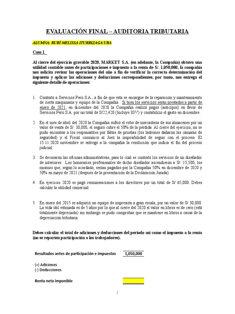 Examen Final AUDITORIA TRIBUTARIA | PDF | Auditoría | Economias