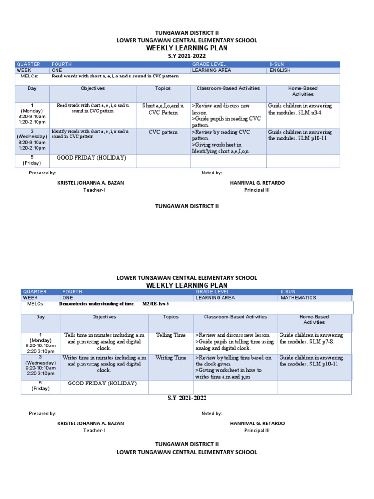 Q4-W1 Weekly-Learning-Plan | PDF