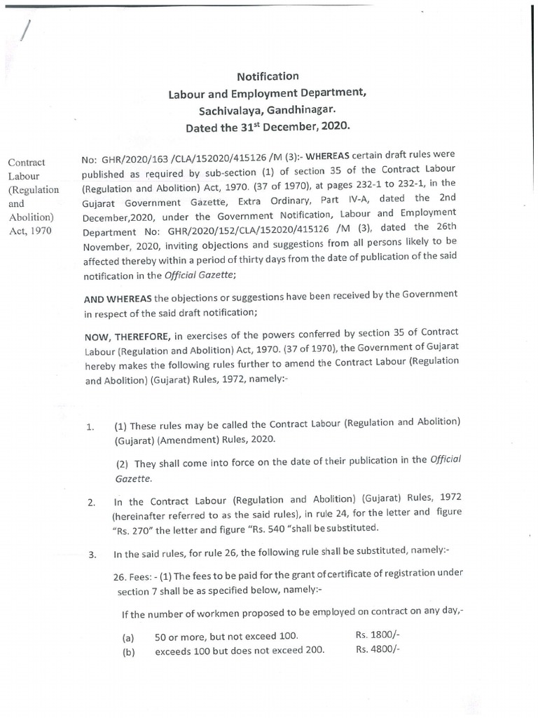 617 3 1 259 1 Contract Labour Act 2020 | PDF