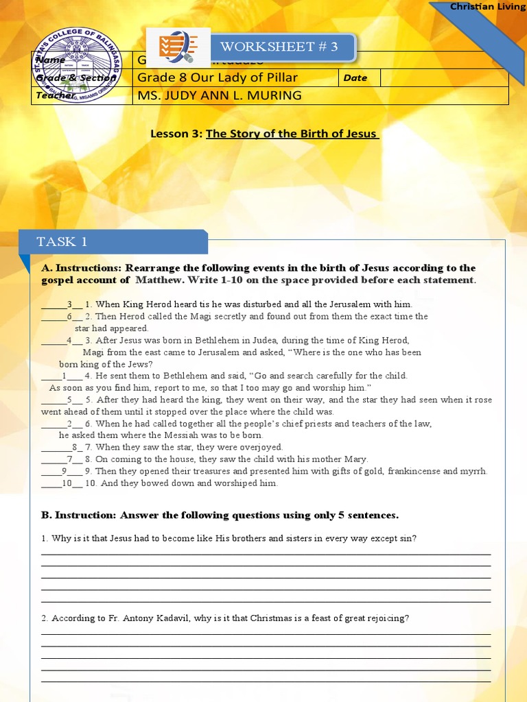 G8 Worksheet-3 - Final | PDF | Nativity Of Jesus | Biblical Magi