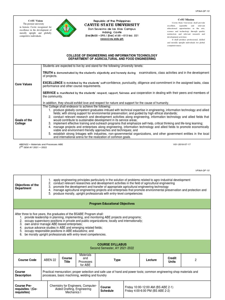 Materials and Processes for ABE Course | PDF | Engineering | Test ...