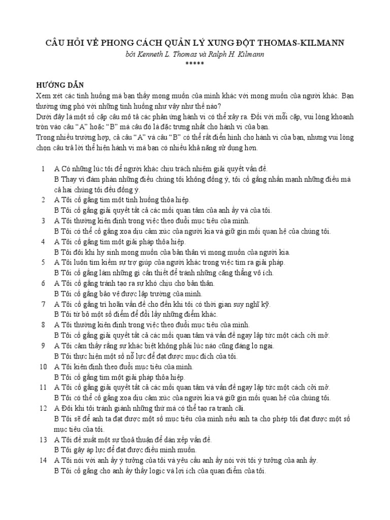 (Vie) Thomas-Kilmann Conflict Management Style Questionnaire | PDF