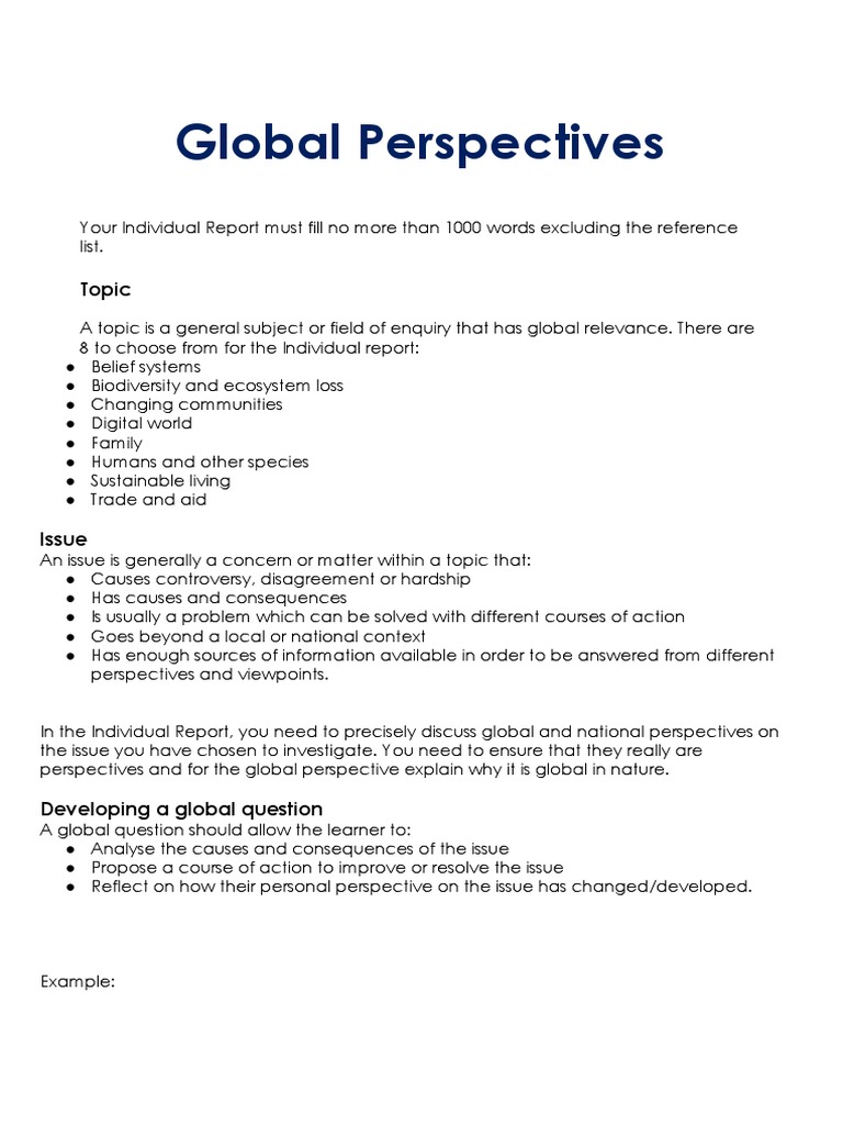 Guidance for Developing a Thoughtful Global Perspectives Individual ...