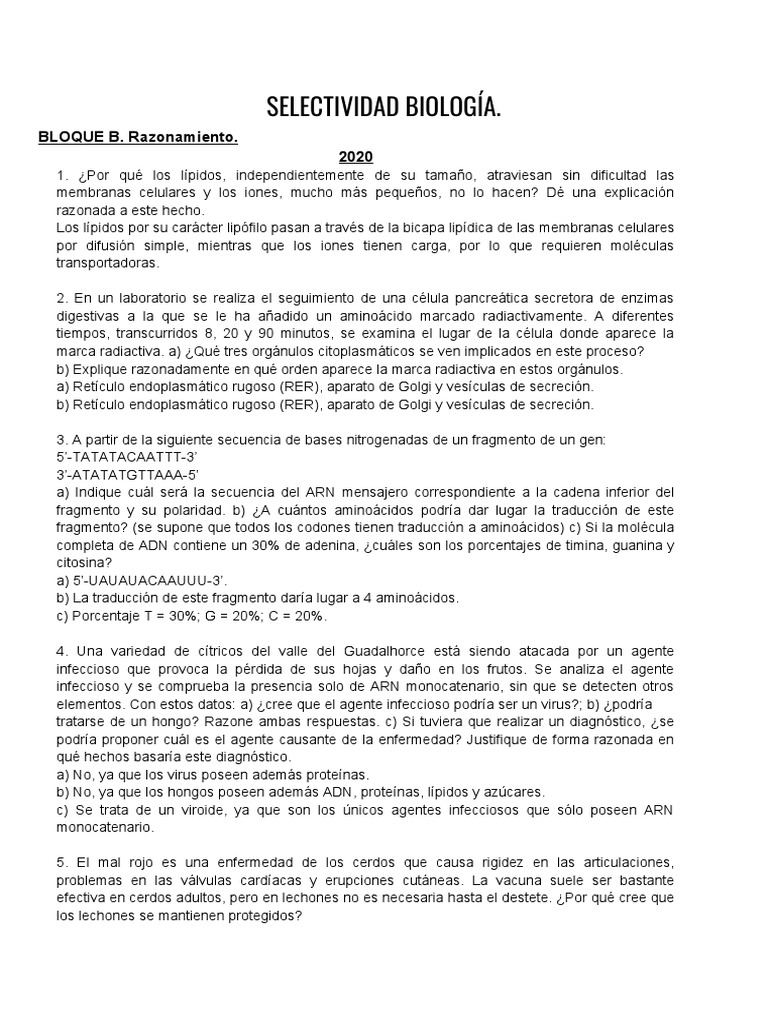 Resumen Biología Selectividad 2020 | PDF | Biología Celular) | Proteínas