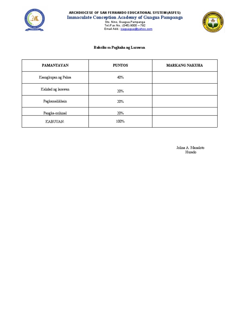 RUBRIKS-SA-PAGKUHA-NG-LARAWAN | PDF